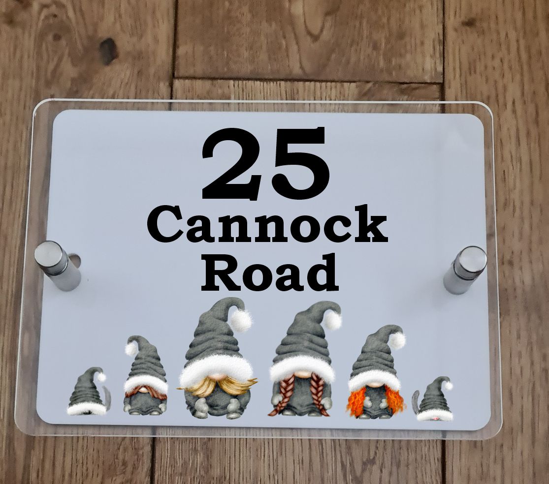 UV Printed House Wall Signs - Grey Gonk/Gnome Family (Max 8) - Fully P ...
